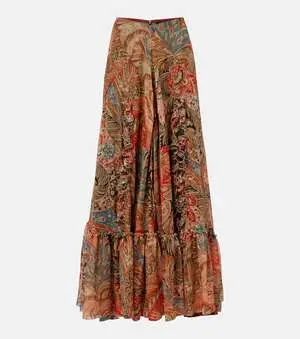 Etro Printed Silk Maxi Skirt - Red
