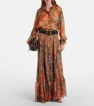 Etro Printed Silk Maxi Skirt - Red