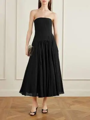 Another Tomorrow Strapless Woven Midi Dress