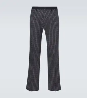 WALES BONNER Country Checked Linen-blend Straight Pants - Grey