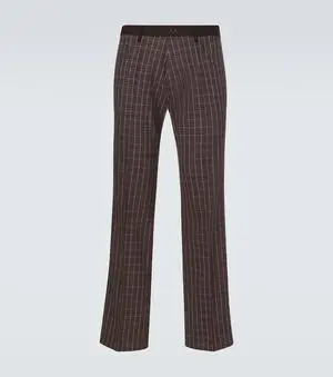 WALES BONNER Checked Linen-blend Straight Pants - Grey