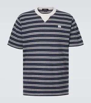 WALES BONNER Song Striped Wool And Cotton T-shirt - Blue