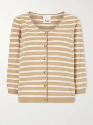 ALLUDE Striped Cashmere Cardigan