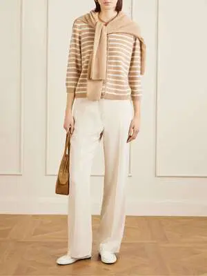 ALLUDE Striped Cashmere Cardigan