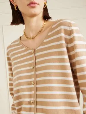 ALLUDE Striped Cashmere Cardigan