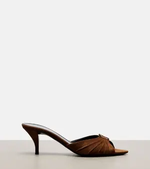 Saint Laurent Babylone Cassandre Suede Mules - Brown