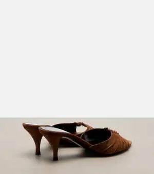 Saint Laurent Babylone Cassandre Suede Mules - Brown