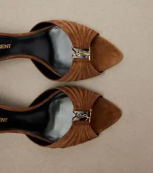 Saint Laurent Babylone Cassandre Suede Mules - Brown