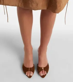 Saint Laurent Babylone Cassandre Suede Mules - Brown