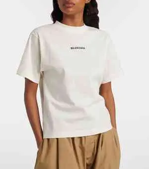 Balenciaga Logo Embroidered Cotton Jersey T-shirt - White