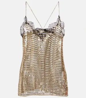Roberto Cavalli Sequined Lace-trimmed Top