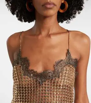 Roberto Cavalli Sequined Lace-trimmed Top