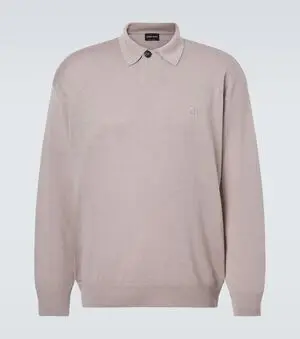 Giorgio Armani Embroidered Linen-blend Polo Sweater - Beige