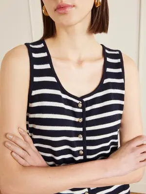 ALLUDE Striped Cashmere Vest - Black