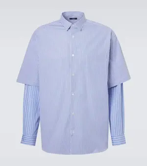 Comme Des Garçons Homme Layered Striped Cotton Poplin Shirt - Blue
