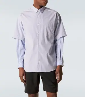 Comme Des Garçons Homme Layered Striped Cotton Poplin Shirt - Blue