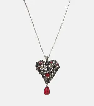 Saint Laurent Embellished Pendant Necklace - Black