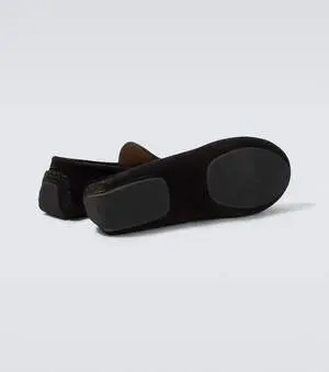 THE ROW Lucca Suede Slip-on Shoes - Black
