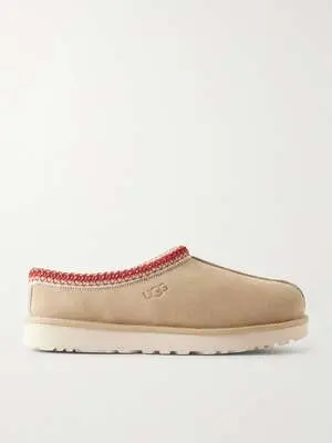 UGG Tasman Ii Shearling-lined Embroidered Suede Slippers - Beige