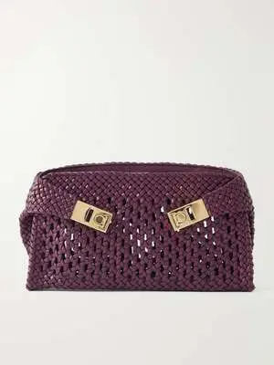 FERRAGAMO Hug Small Woven Leather Clutch