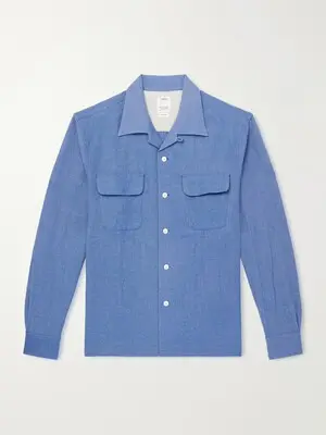 Visvim Carrow Convertible-collar Wool And Linen-blend Shirt - Blue