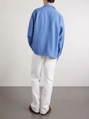 Visvim Carrow Convertible-collar Wool And Linen-blend Shirt - Blue