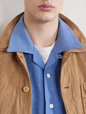 Visvim Carrow Convertible-collar Wool And Linen-blend Shirt - Blue