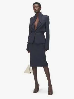 Alexander McQueen Folded Lapel Single-breasted Jacket - Navy