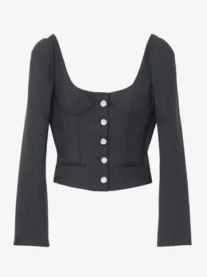 Alexander McQueen Pinstriped Fitted Jacket - Navy