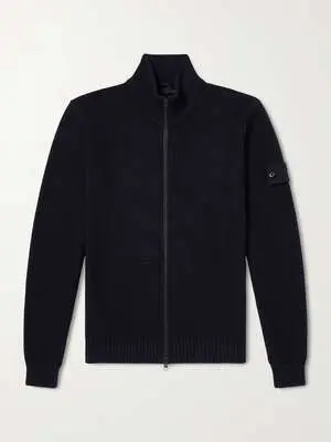 Stone Island Logo-appliquéd Cotton And Cashmere-blend Zip-up Cardigan - Black