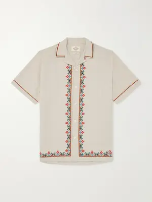 Portuguese Flannel Convertible-collar Embroidered Linen And Cotton-blend Shirt - Neutrals