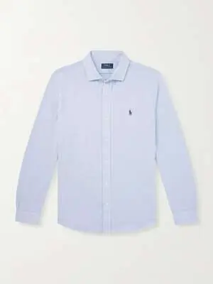 Polo Ralph Lauren Logo-embroidered Houndstooth Cotton-jersey Shirt - Blue