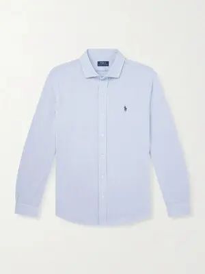 Polo Ralph Lauren Logo-embroidered Houndstooth Cotton-jersey Shirt - Blue
