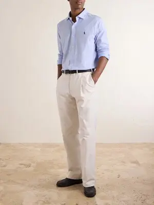 Polo Ralph Lauren Logo-embroidered Houndstooth Cotton-jersey Shirt - Blue