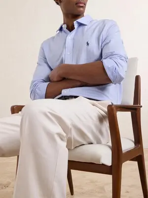 Polo Ralph Lauren Logo-embroidered Houndstooth Cotton-jersey Shirt - Blue