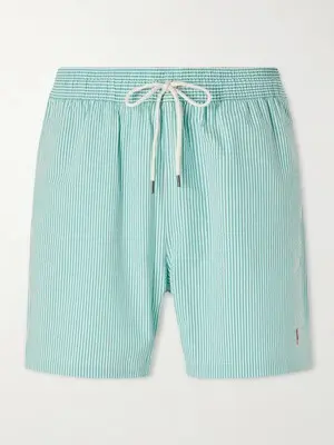 Polo Ralph Lauren Traveler Striped Seersucker Swim Shorts - Green