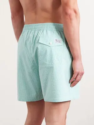 Polo Ralph Lauren Traveler Striped Seersucker Swim Shorts - Green