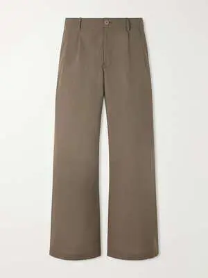 Our Legacy Bridge Wide-leg Pleated Virgin Wool And Cotton-blend Chinos - Green