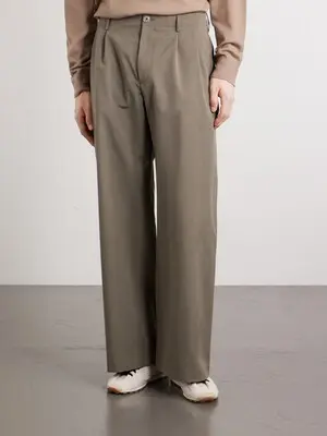 Our Legacy Bridge Wide-leg Pleated Virgin Wool And Cotton-blend Chinos - Green