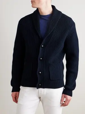 Mr P. Shawl-collar Ribbed Cotton And Cashmere-blend Cardigan