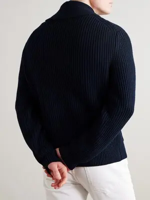 Mr P. Shawl-collar Ribbed Cotton And Cashmere-blend Cardigan