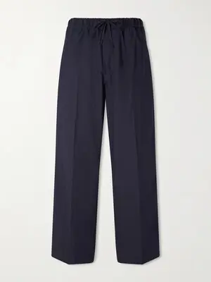 Officine Générale Nilson Straight-leg Organic Cotton-poplin Drawstring Suit Trousers - Blue