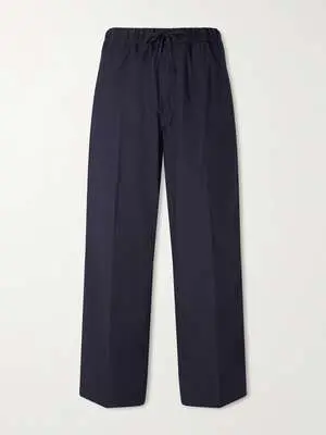 Officine Générale Nilson Straight-leg Organic Cotton-poplin Drawstring Suit Trousers - Navy