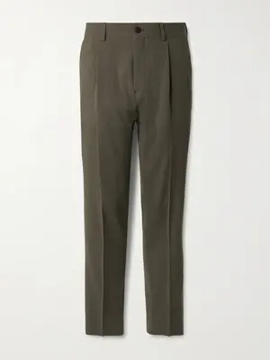 Mr P. Straight-leg Wool-blend Seersucker Trousers - Green