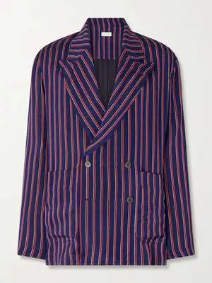 Dries Van Noten Double-breasted Striped Twill Blazer - Navy