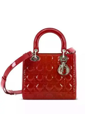 Dior Lady Medium Satchel Cannage Quilt Patent - Red