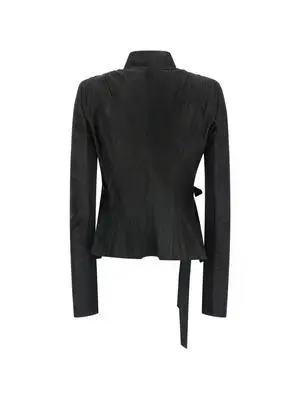 Rick Owens Hollywood V-neck Leather Jacket - Black