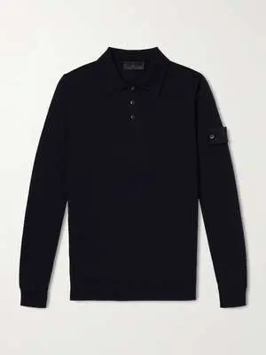Stone Island Logo-appliquéd Virgin Wool Polo Shirt - Black