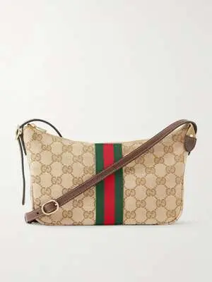 Gucci Lunetta Leather-trimmed Monogrammed Canvas Shoulder Bag - Beige