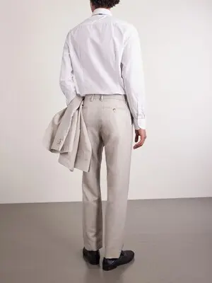 Canali Straight-leg Wool And Linen-blend Suit Trousers - Neutrals